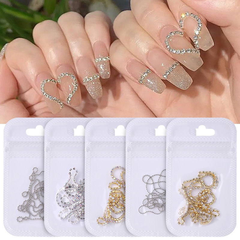 50cm Claw Chain DIY Charm Nail Art Decor 3D Metal Silver AB Crystal ...