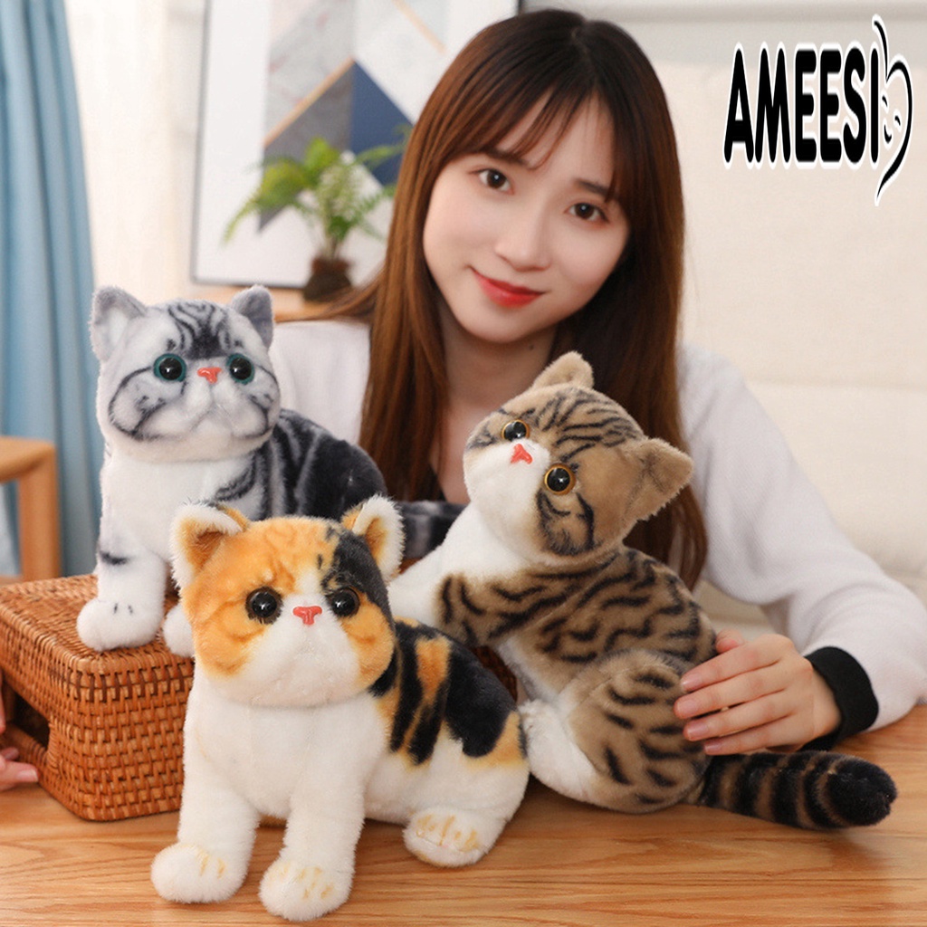 Ameesi Simulation Cat Plush Toy Realistic Fur Fluffy Lovely Animal Doll ...
