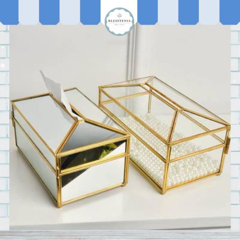 Beautiful Glass Tissue Box Gold Transparent Glass/Mirror Tissue Box ...