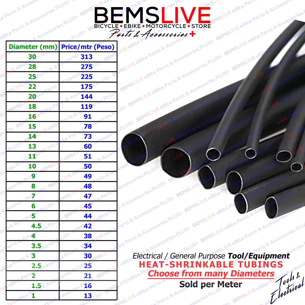BEMS 12mm 30mm HEAT SHRINKABLE TUBING TUBE Per Meter Different