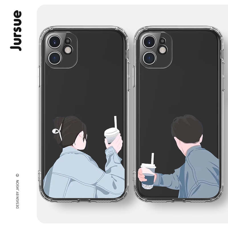 JURSUE Soft Transparent Matching Couple Set Cute Aesthetic Shockproof ...