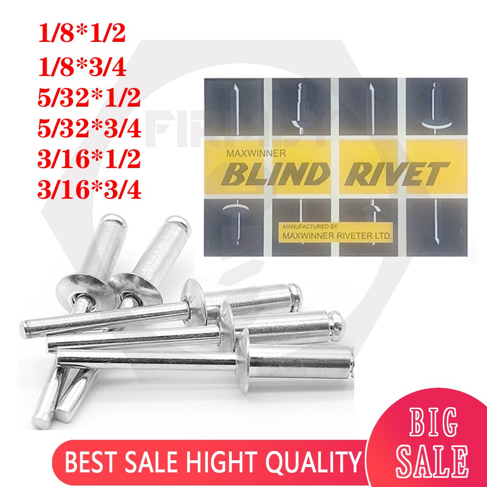 Blind Rivets Per Box 1/8 X 1/2 5/32x1/2 3/16x1/2 1/8x3/4 5/32x3/4 3 ...