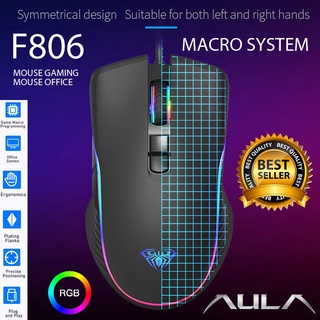 Aula F806 2400DPI RGB Backlight Macro 7 Buttons Optical Gaming Mouse ...