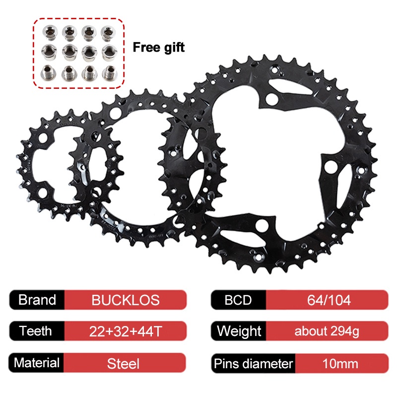 BUCKLOS 104BCD Crankset MTB Crank 22+32+44T Chainring Bike Chainwheel 170mm Square Hole Crank ...