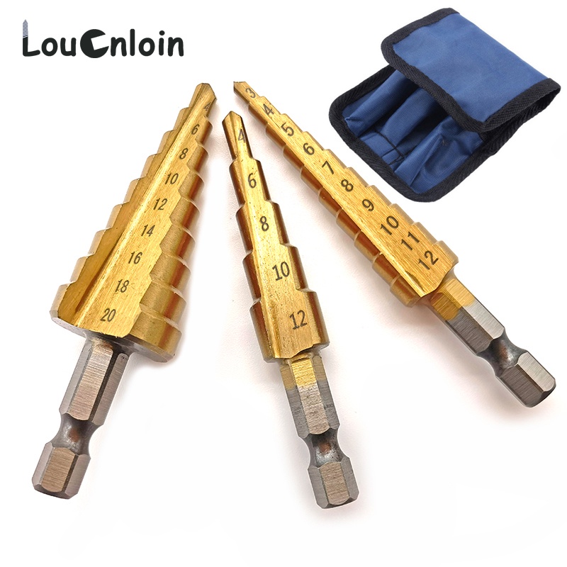 1/3pcs 3-12mm 4-12mm 4-20mm HSS Groove Step Drill Bit Set Titanium Coated Wood Metal Cutter Core ...