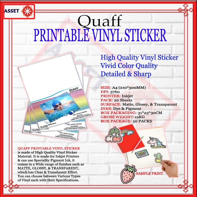 QUAFF PRINTABLE VINYL STICKER A4 (MATTE, GLOSSY, TRANSPARENT) | Shopee ...