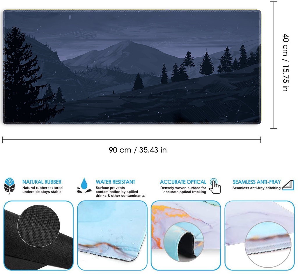 snowy night Mountain Mouse Pad night view Extended Mousepad Large ...