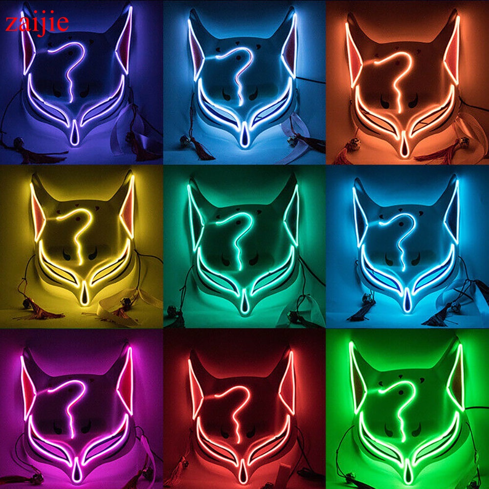 ZAIJIE Party Masks Clubbing Lighted Kitsune Fox LED Mask Costume Rave ...