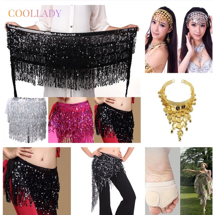 Coollady Belly Dance Costume Sequin Tassel Fringe Hip Scarf Belt Waist