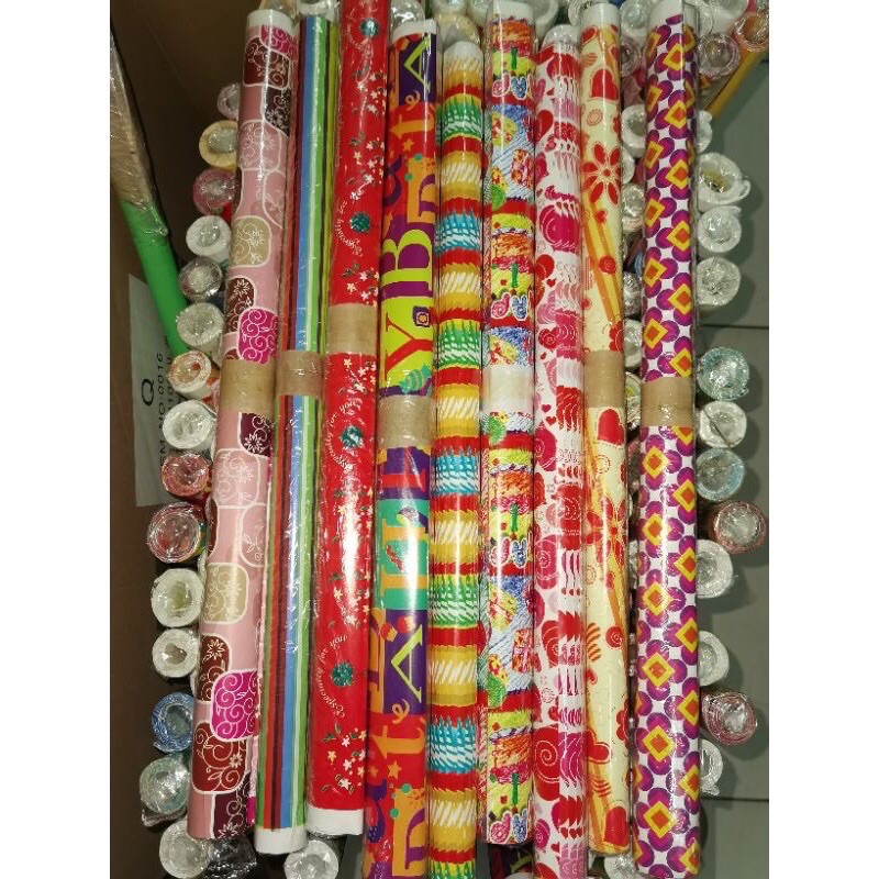10PCS ROLLS GLOSSY COATED PAPER GIFT WRAPPER (1roll 1design) | Shopee ...