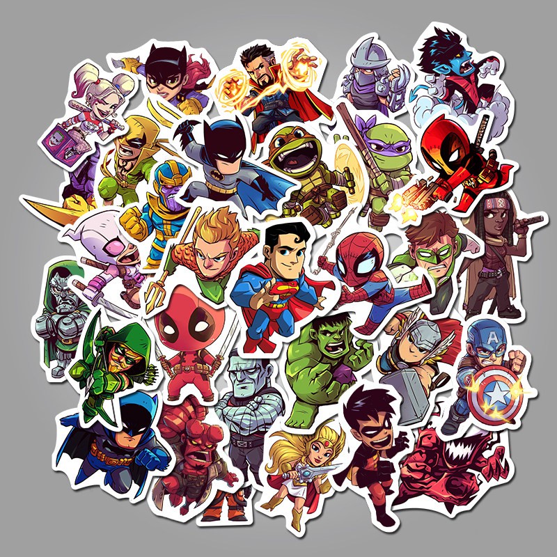 50Pcs/pack Marvel DC Captain America Stickers Luggage Laptop Guitar ...