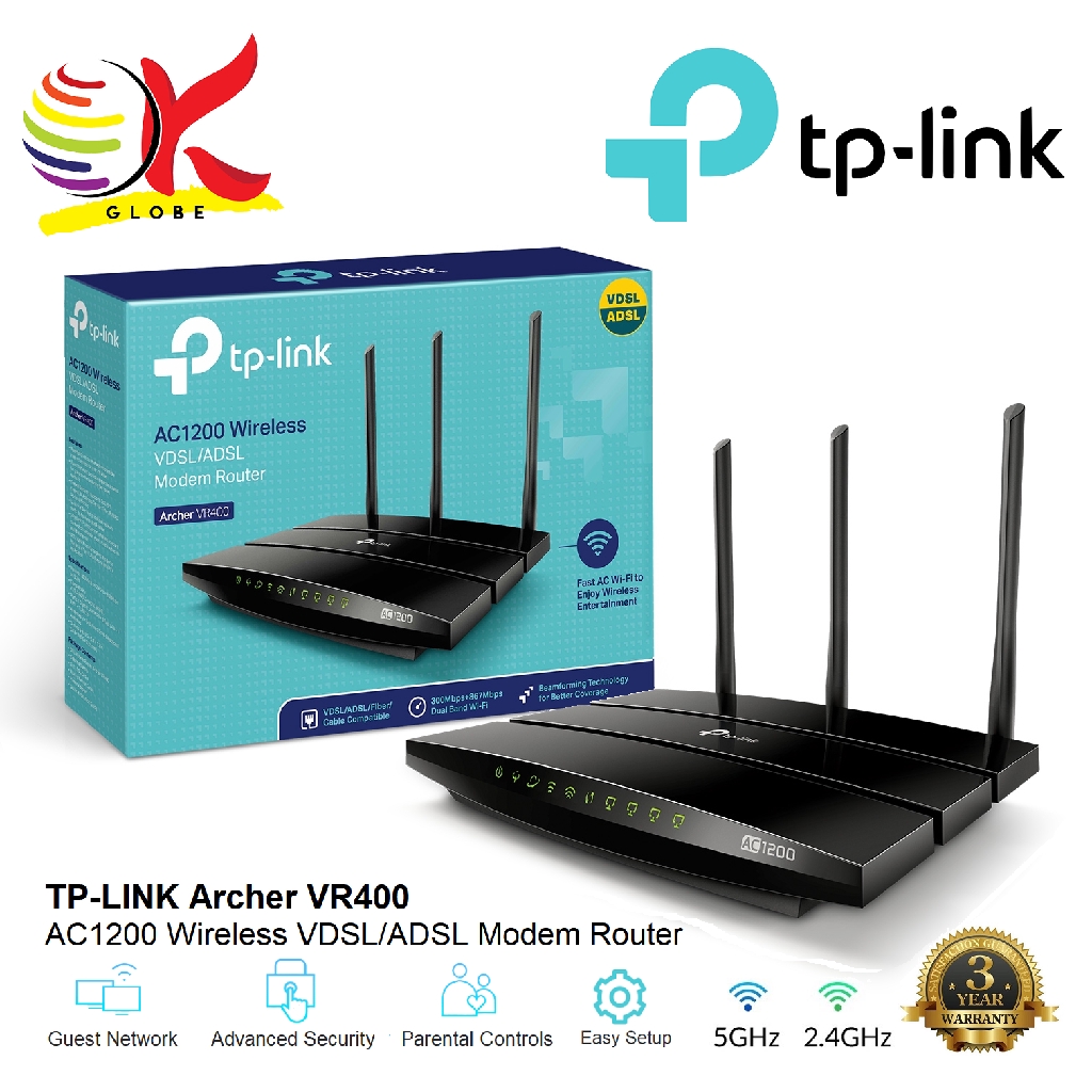 TP-LINK ARCHER VR400 AC1200 WIRELESS VDSL/ADSL DUAL-BAND MODEM ROUTER ...