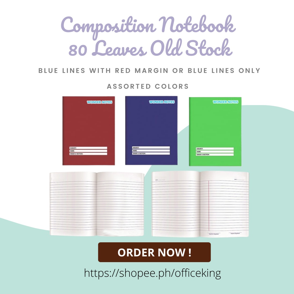 Composition Notebook 80 leaves Blue lines or with red margin | Shopee ...
