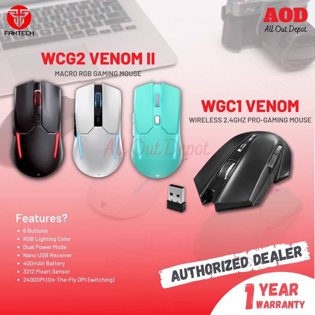Fantech WGC1 WGC2 Venom Rechargeable Wireless 2.4GHz Gaming Mouse ...