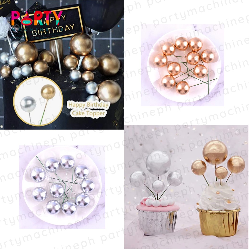 10pcs metallic gold ball cake topper / gold ball cake topper / elegant ...