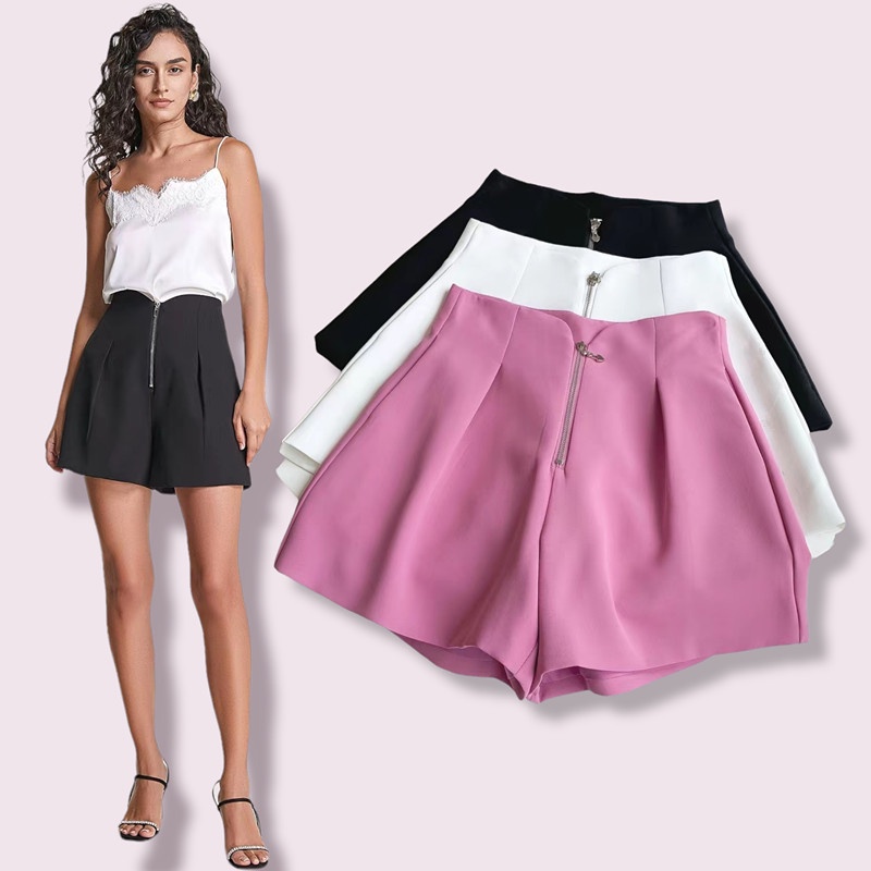 Womens CottonTrouser Highwaist short Front zipper Daily outfit JF220 ...