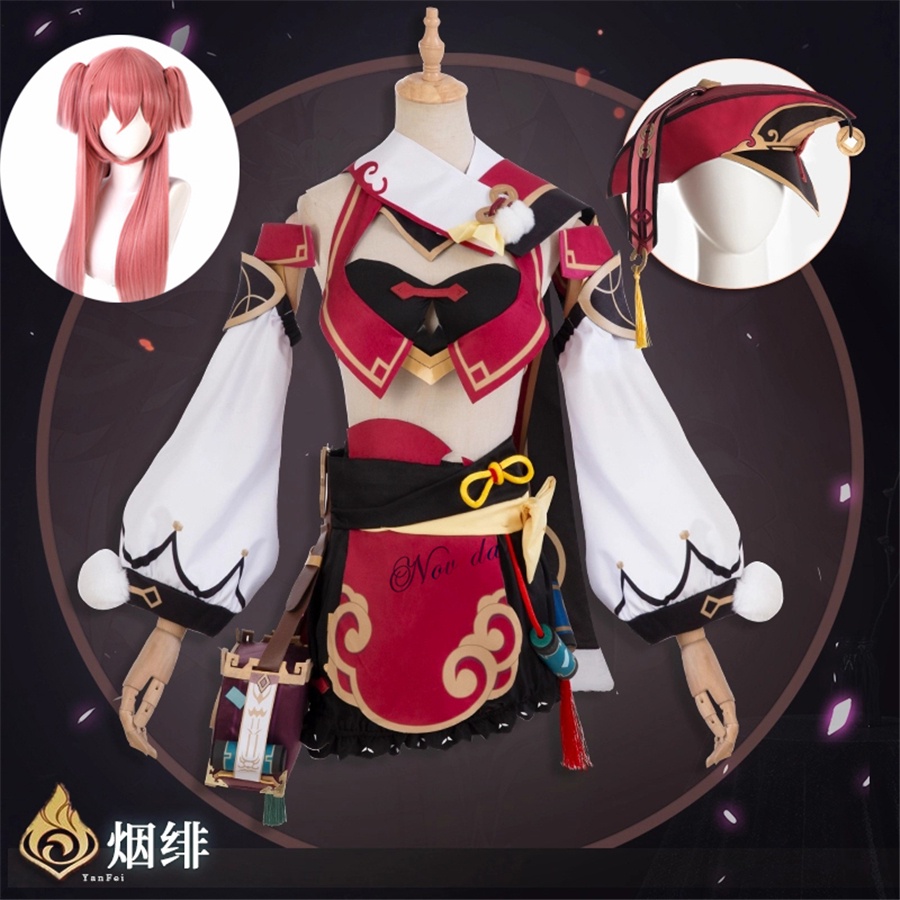 `Anime Genshin Impact Yanfei Game Suit Hat Bag Shoes Uniform Yan Fei ...