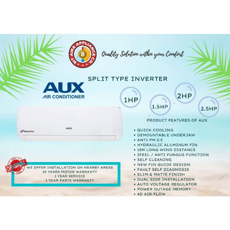 AUX F SERIES FULL DC INVERTER 1HP TO 3HP SPLIT TYPE AIRCON | Shopee ...