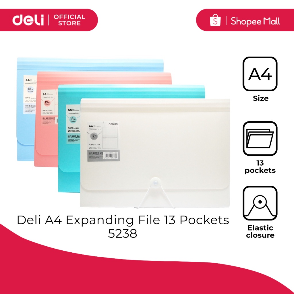 Deli 5238 File Organizer- A4 Expanding File 13 Pockets (1PC) [75185238 ...