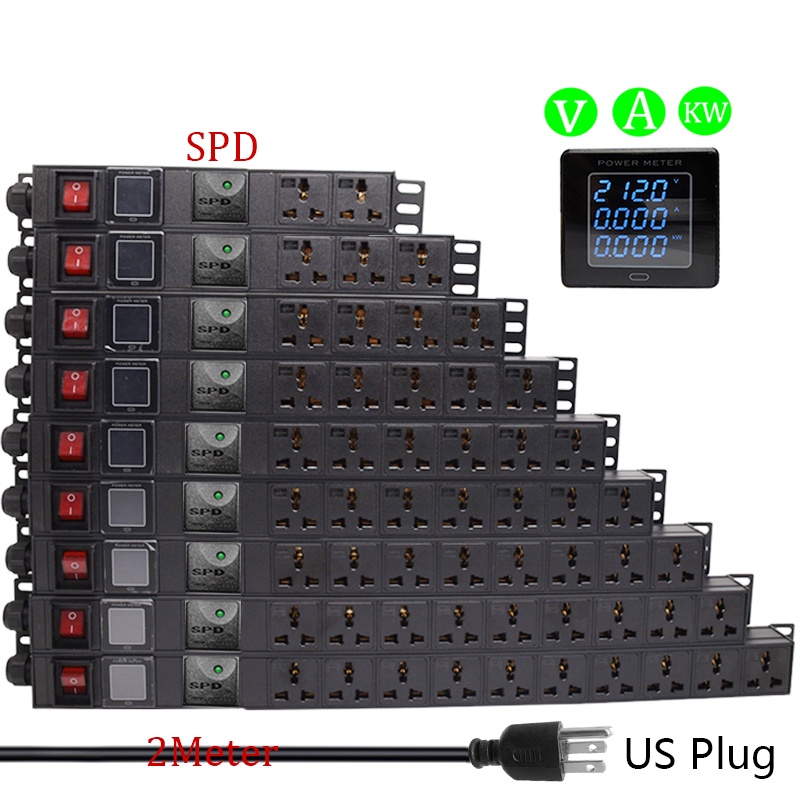 Power distribution unit (PDU) multi-function digital display socket, 2-14 digit voltage/current ...