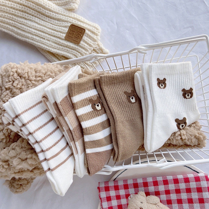 KAKA Cartoon Socks 5 Pairs Set Bear Girls Women's Korean Student ...