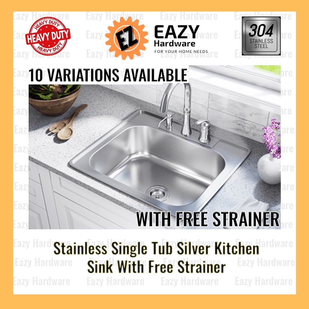 Stainless Single Tub Silver Kitchen Sink With Strainer | Shopee Philippines