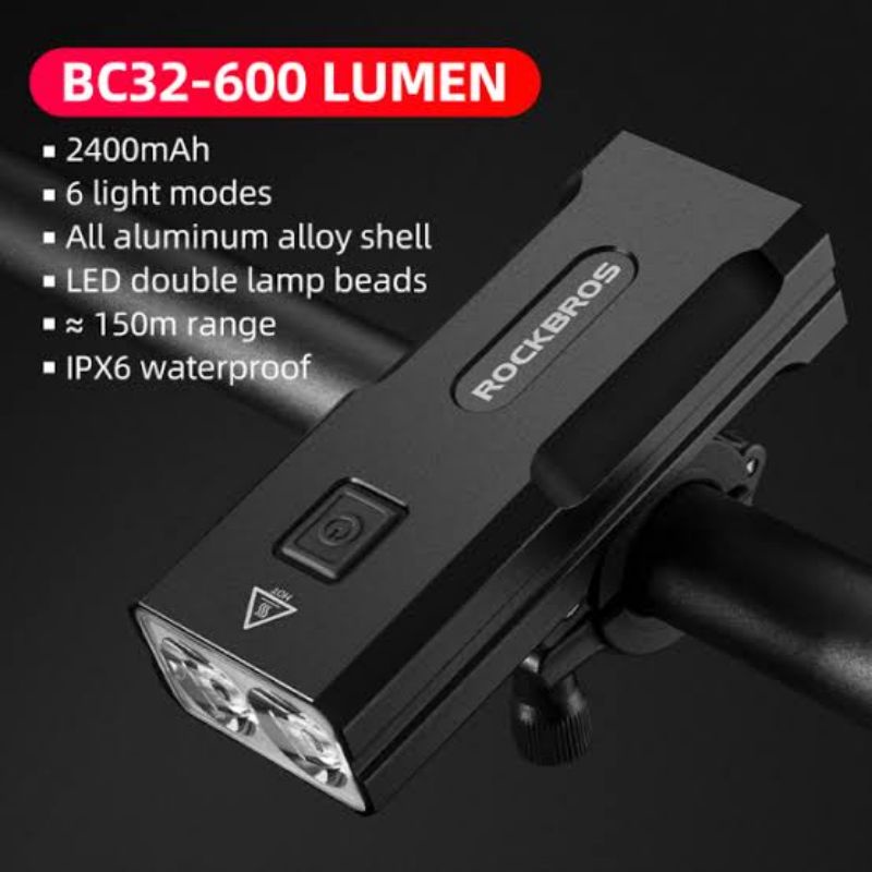 ROCKBROS BC32 600LM Bike Light Rainproof USB Rechargeable LED MTB Front ...