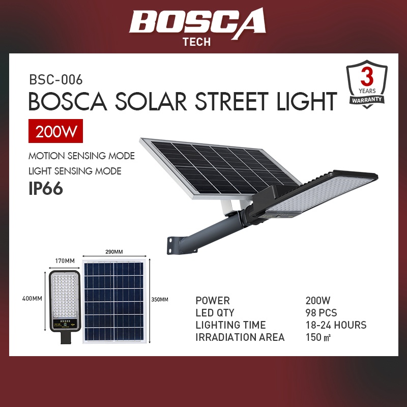 BOSCA 200W Outdoor Solar Street LED Light with Remote Control IP66 ...
