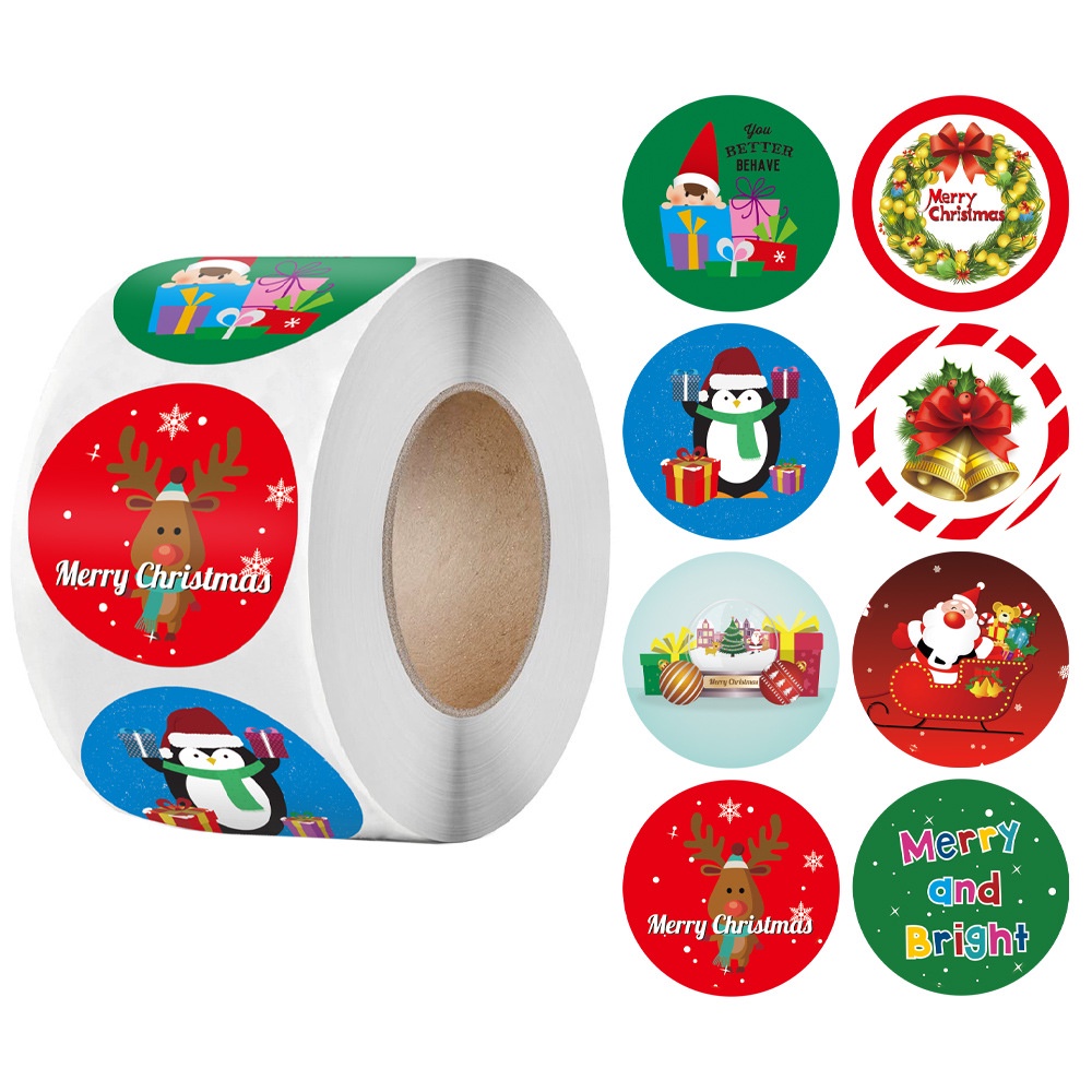 500Pcs/roll Round Kraft Paper Stickers Merry Christmas Stickers ...