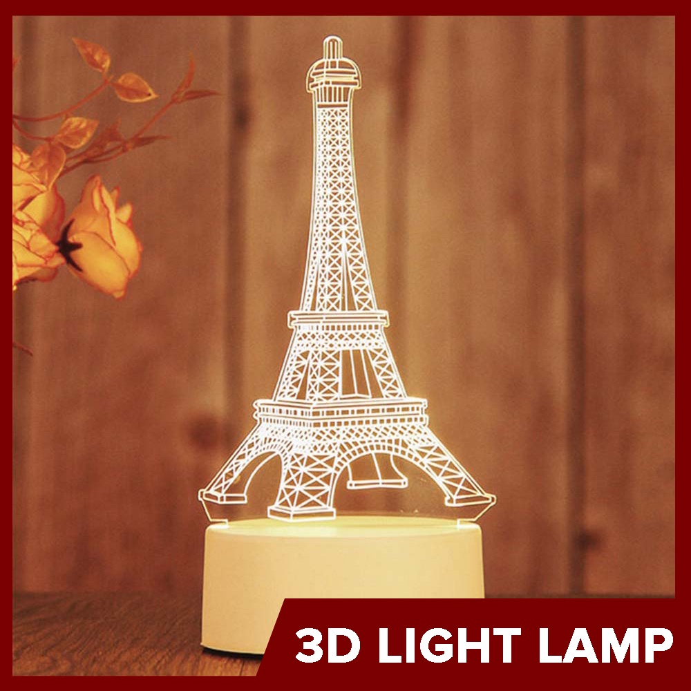 Eiffel Tower 3D Acrylic Night Light Optical Illusion Light Desk Lamp ...