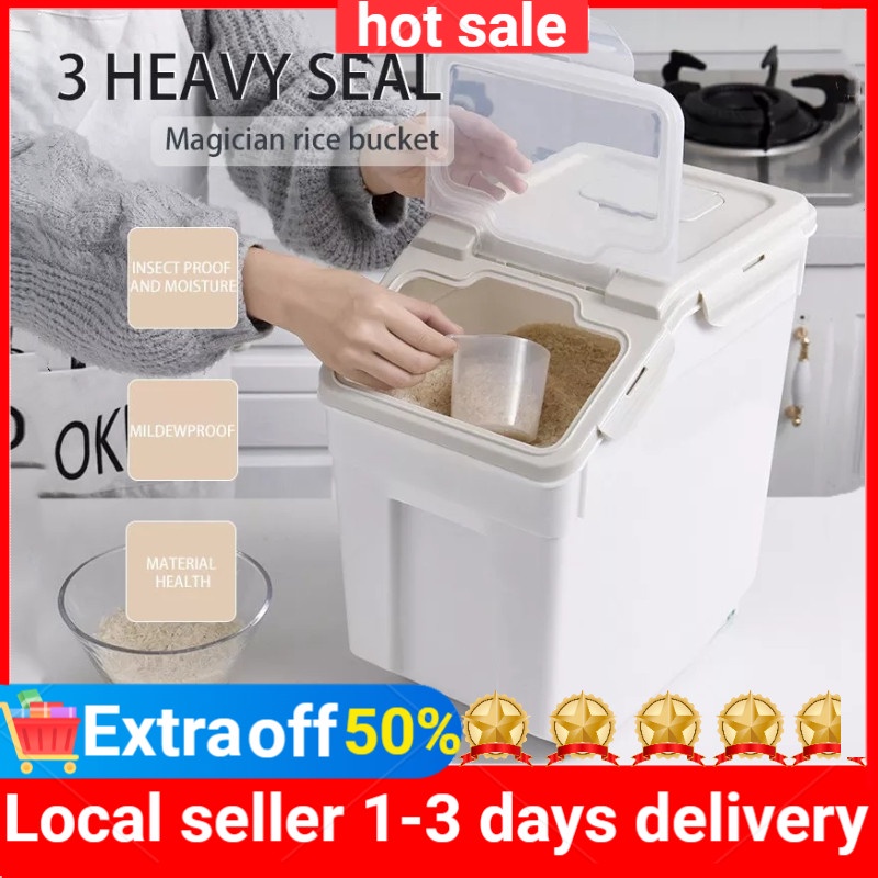 25/15/10kg PP Rice Bucket Rice Storage Container airtight container ...