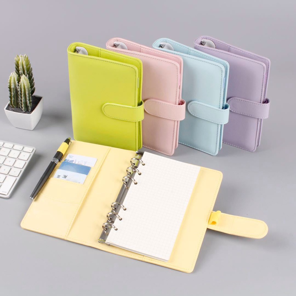 Pastel Neon Macaron Detachable Loose-leaf PU A5 A6 Notebook Organizer ...