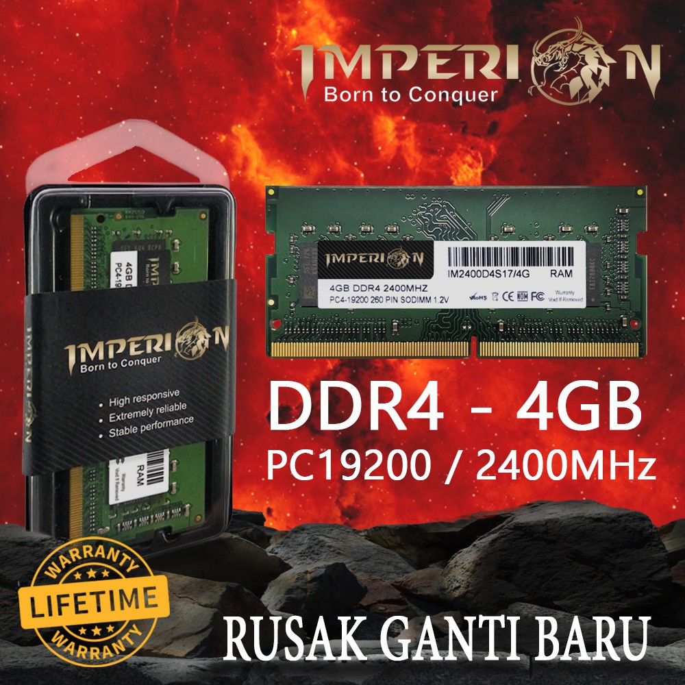 Ram Imperion Ddr4 4gb 2400mhz Pc19200 Ram Laptop Sodimm Official
