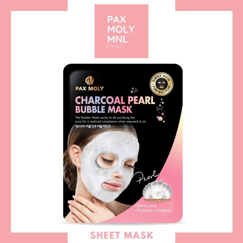 Pax Moly Charcoal Pearl Bubble Mask 22g [Korean Face Sheet Mask ...