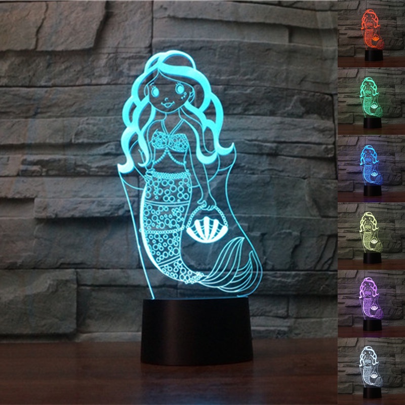 Lovely Mermaid Night Light 7 Colors Gradient Novelty Gift USB LED Table ...