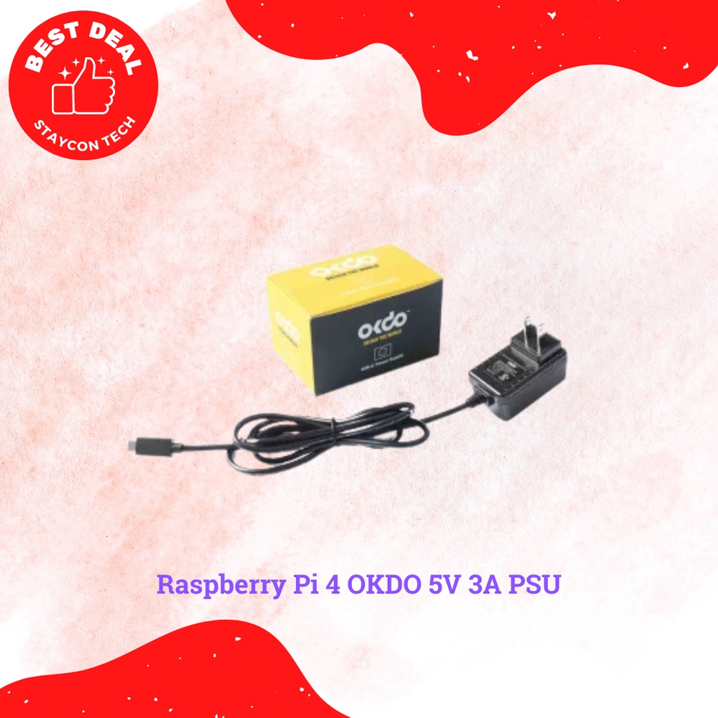 Official Raspberry Pi 4 Power Supply USB C OKDO 5V 3A PSU | Shopee ...