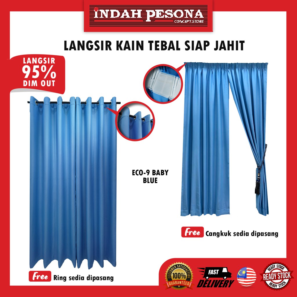 B9 - BABY BLUE 95% Blackout Curtain!!! Thick Fabric Langsir Ready To ...