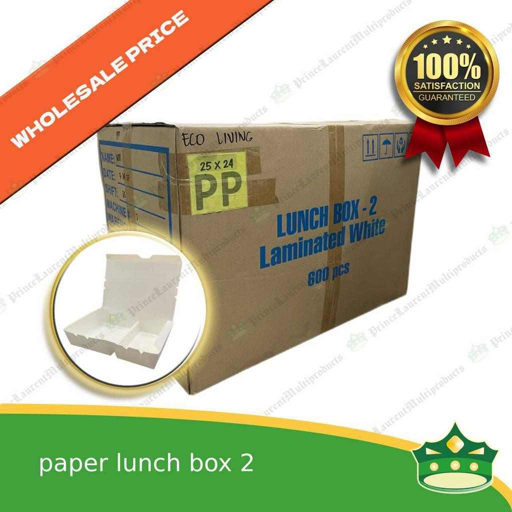 [600 pcs] paper lunch box 2 white laminated or paper bento 2 division ...
