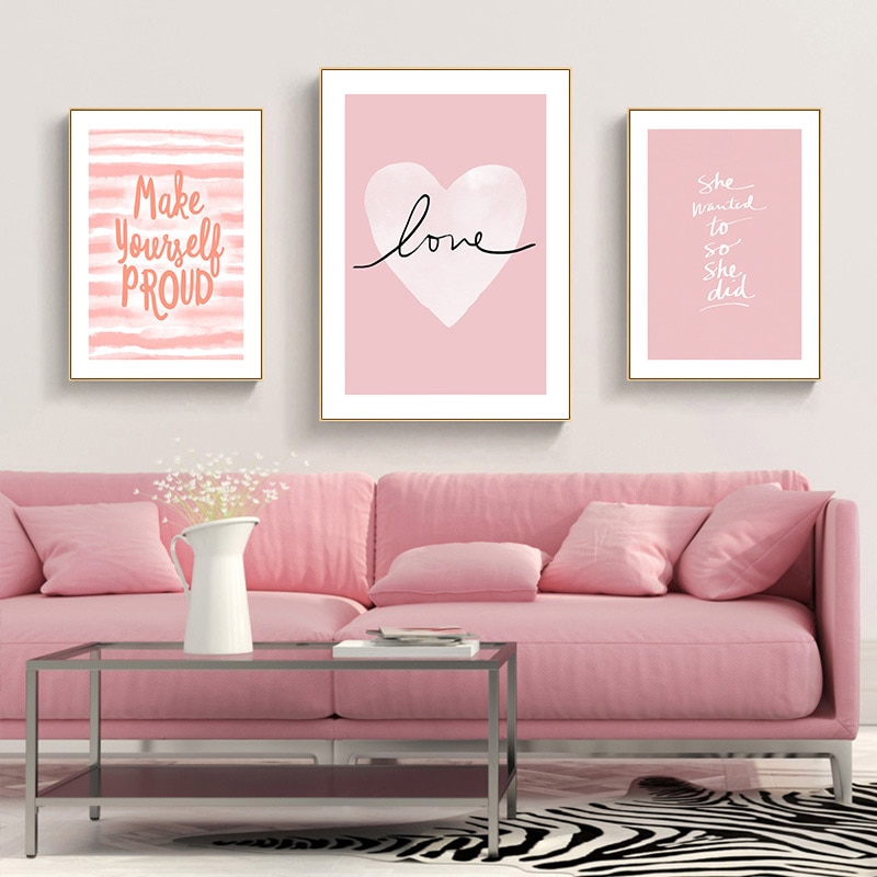 Inspirational Pink Posters Prints Minimalistic Gilr Bedroom Wall Art ...