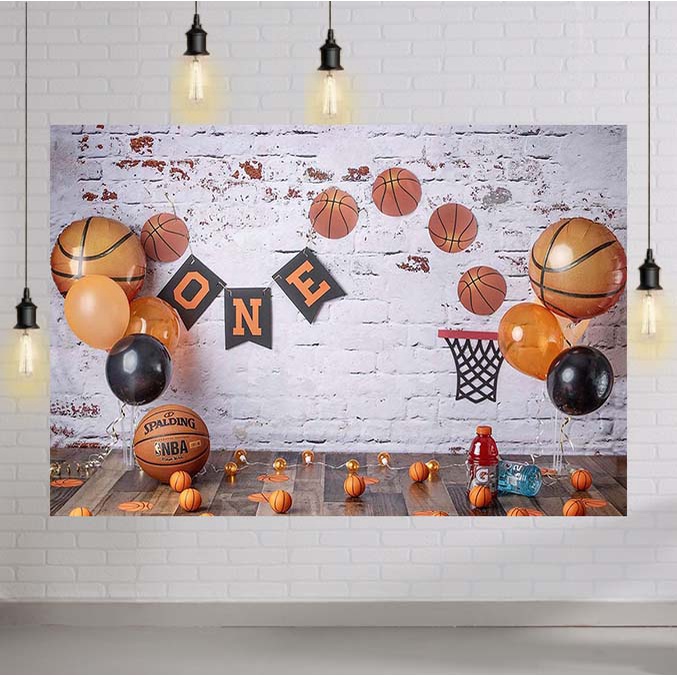Basketball Theme Photography Backdrop Baby Boy 1st Birthday Cake Smash ...