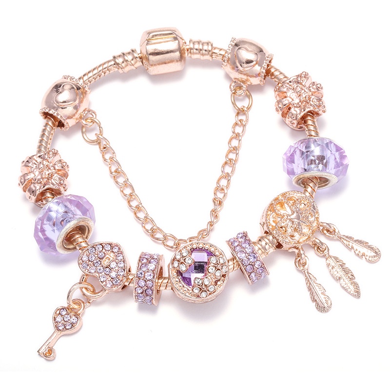 Fit Original Pan Charms Bracelet for Women Purple Pink Crystal Ferris ...