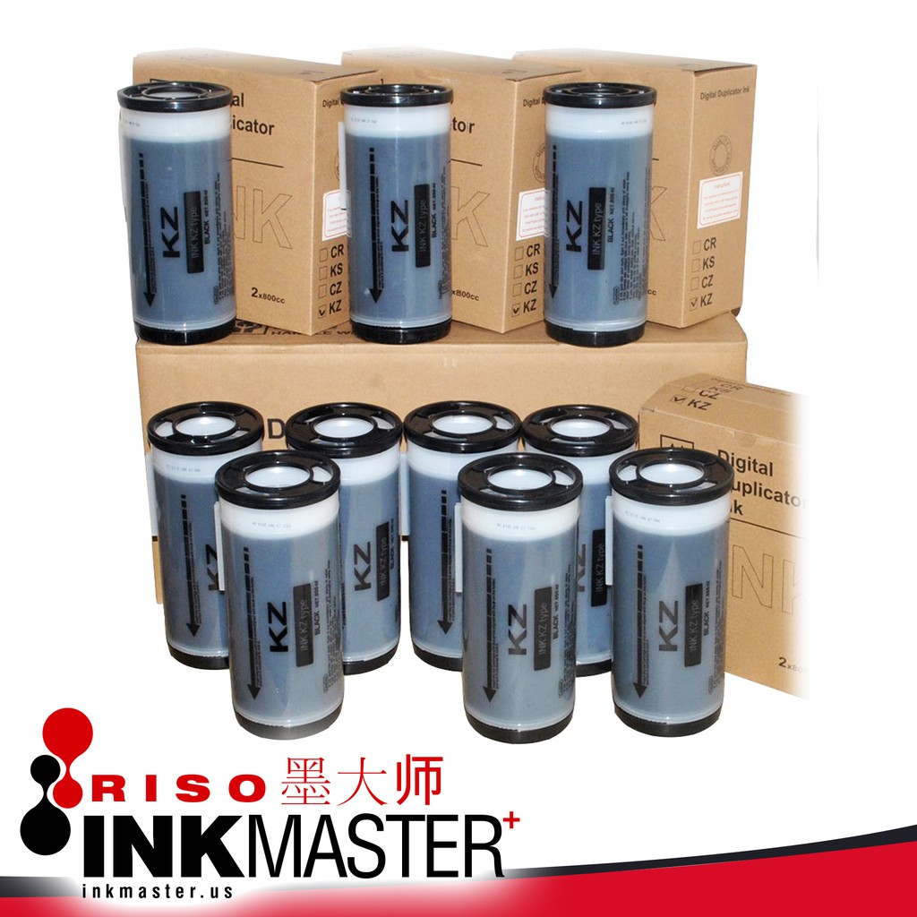 KZ Riso Ink, ten (10) tubes, compatible 800mL black for Risograph KZ ...