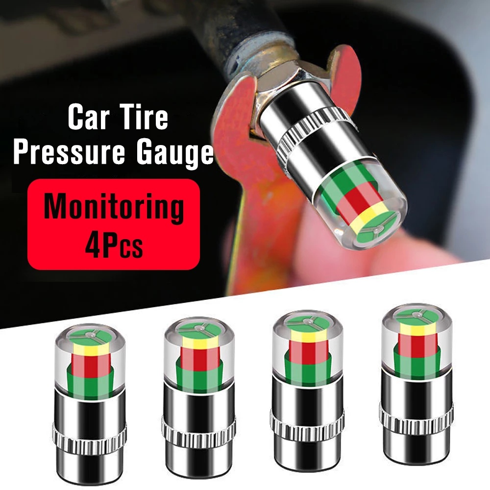 4Pcs Car Tire Pressure Gauge Monitor Valve Stem Tire Valve Cap Sensor ...