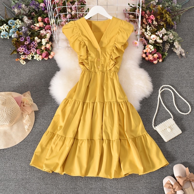 baao Fashion Ruffles French Style Retro Vintage V-Neck Style Casual ...