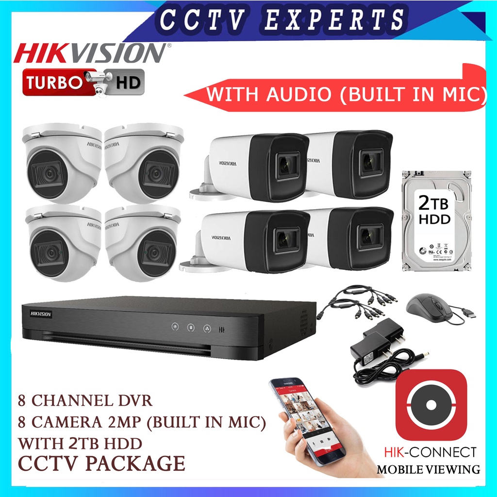 Hikvision 8 Channel DVR with 8 Cameras 2MP w/ Built in mic CCTV PACKAGE ...