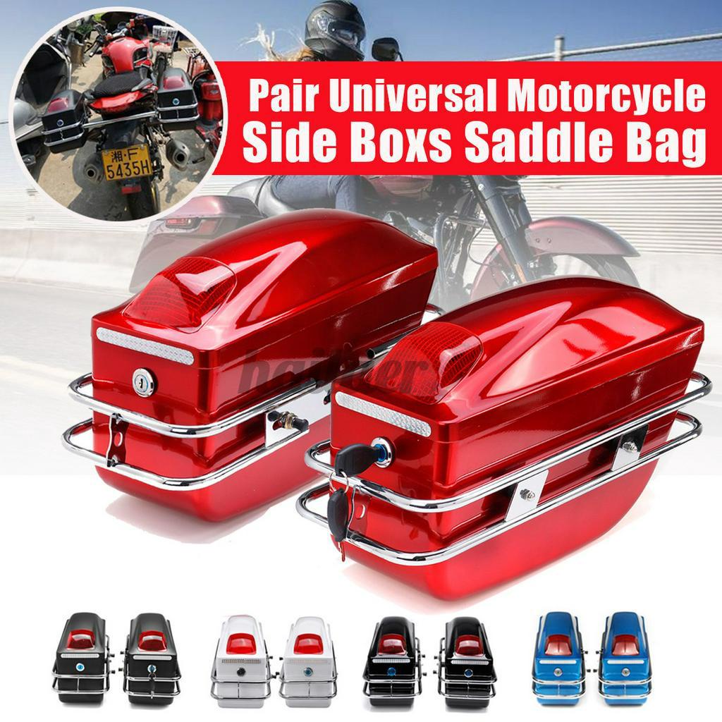Pair Universal Motorcycle Side Pannier Boxes Hard Saddle Bags Hard Case ...
