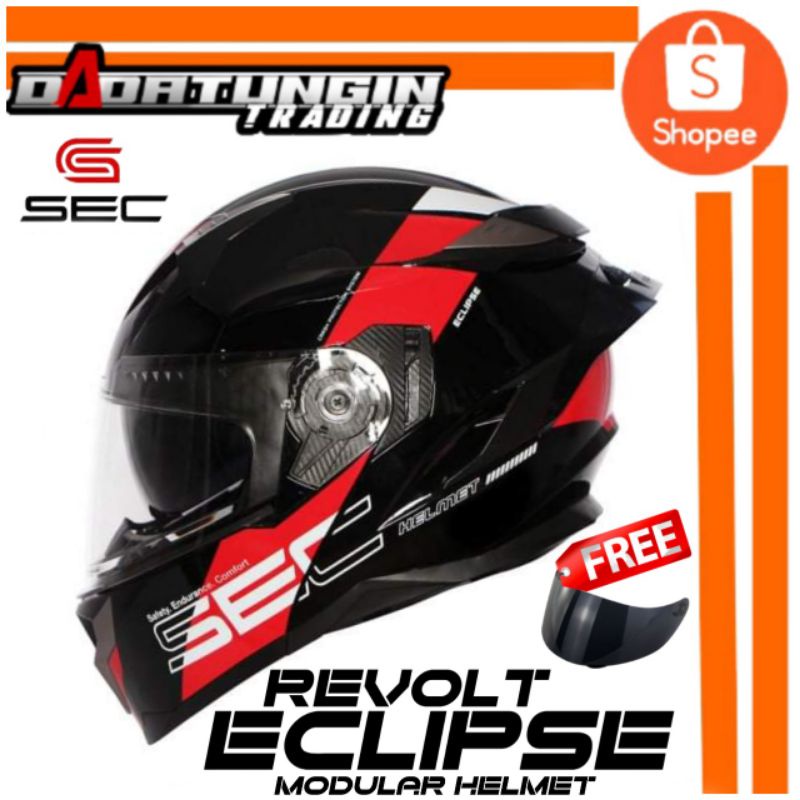 SEC Revolt Eclipse Modular Helmet + Free Extra Smoke Visor | Shopee ...
