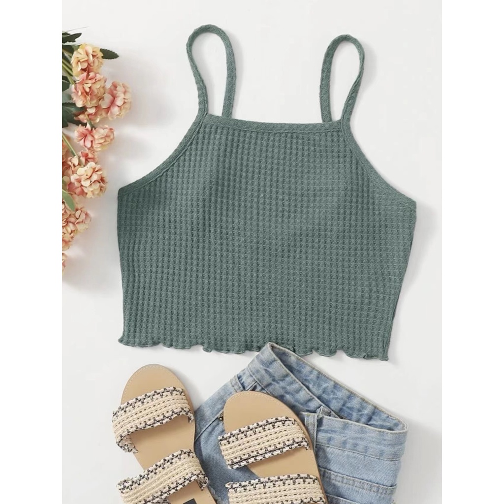 Angelcity Vampire Lettuce Trim Waffle Knit Sando Cami Top Crop Plain ...