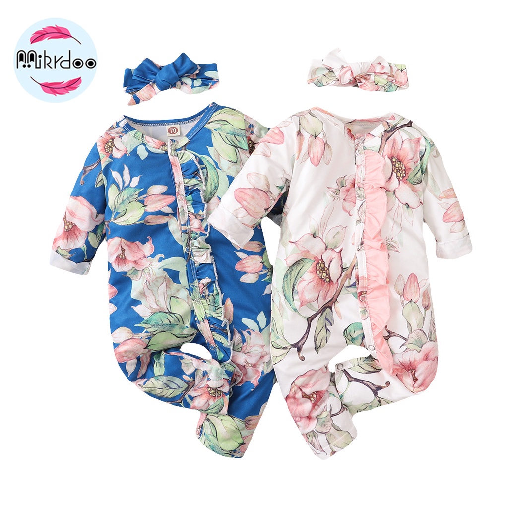 Mikrdoo Newborn Baby Girl Romper Set Cotton Floral Ruffle Side Buckle ...