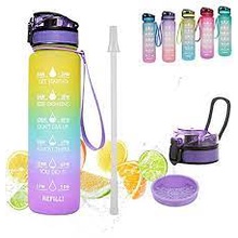 1L PASTEL Motivational Water Bottle with Time Marker & Straw-BPA Free Locking Flip-Flop Lid ...